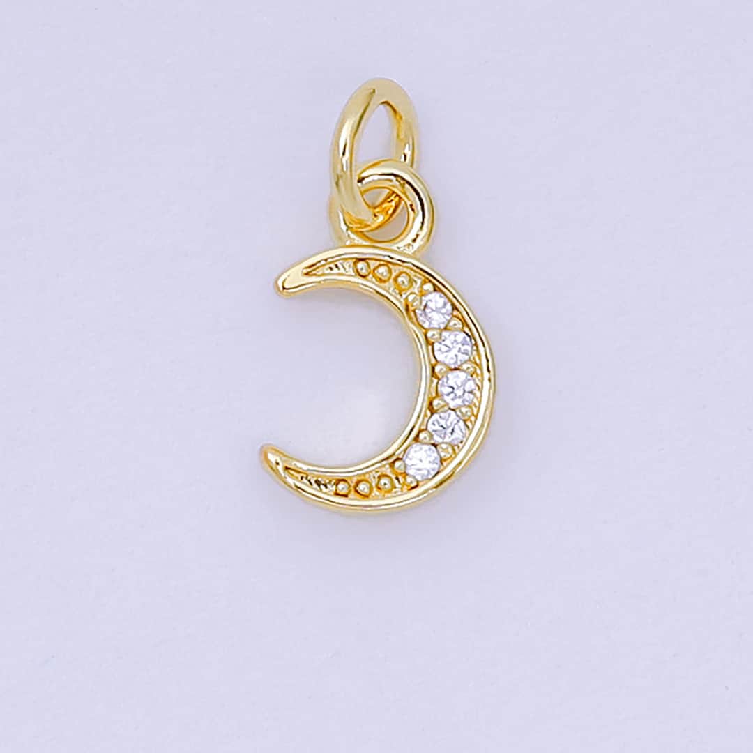 24K Gold Filled 9.5mm Micro Paved CZ Celestial Crescent Moon Charm | D ...