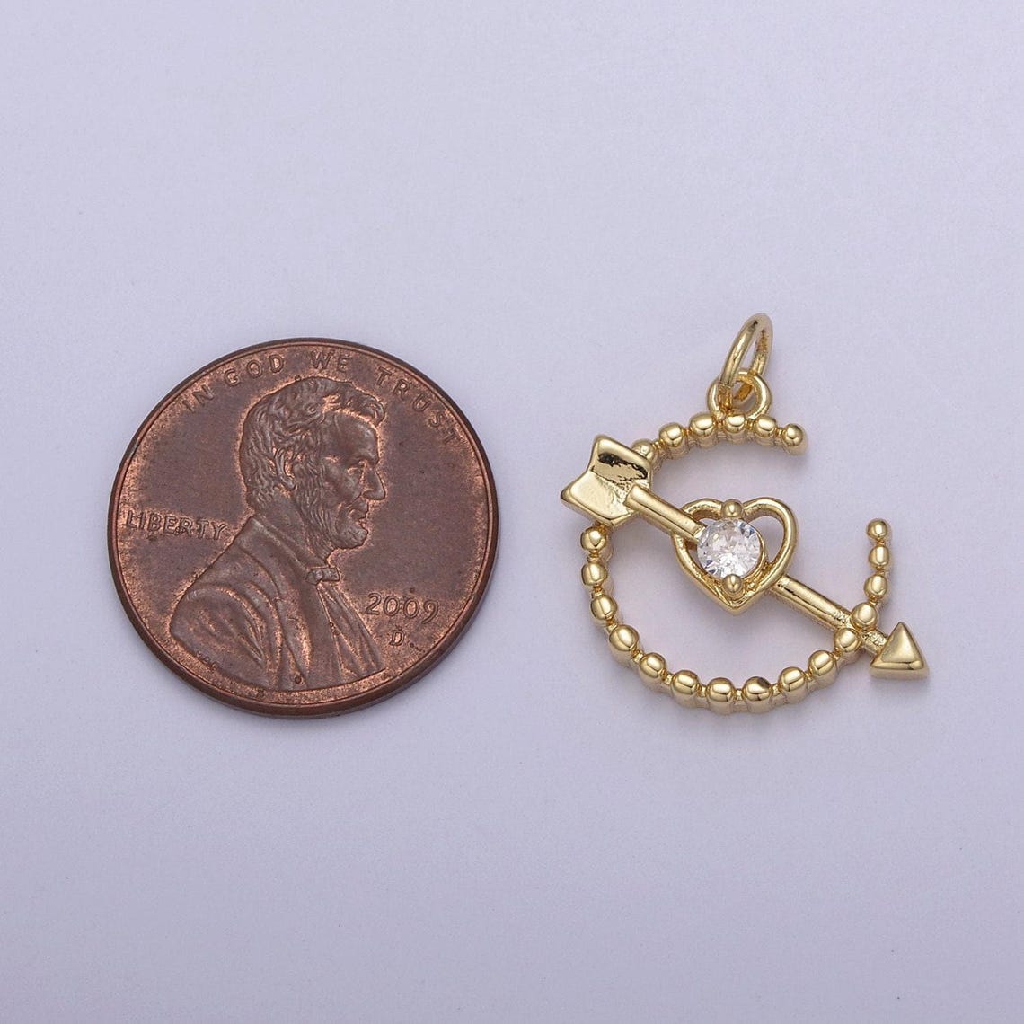 Dainty Beaded Cupid Arrow Heart Pendant With 5 Cz Stone Color Options ...