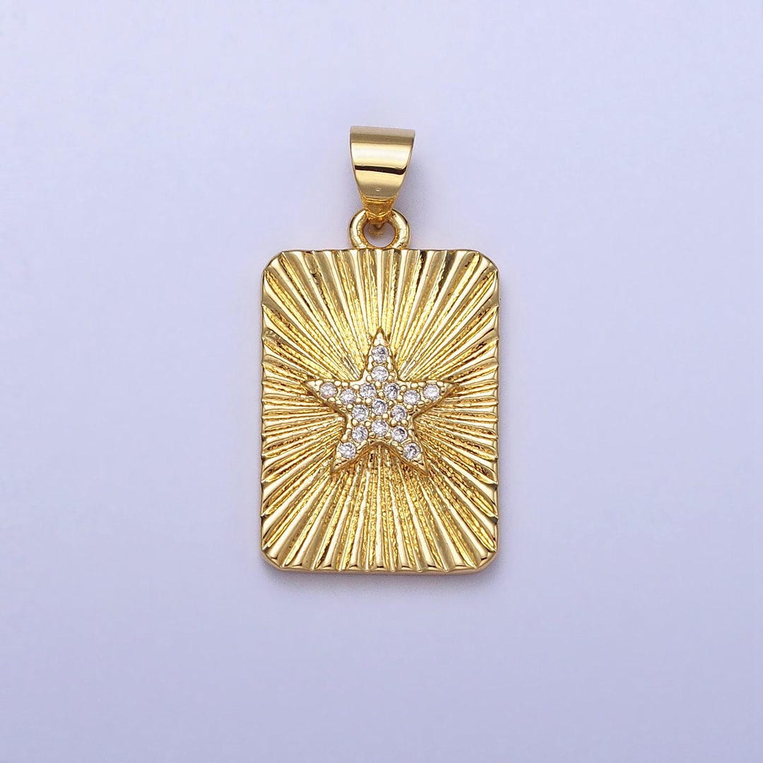 Micro Pave Gold Star Tag Plate Pendant Tile Charms With Cz Stones for ...