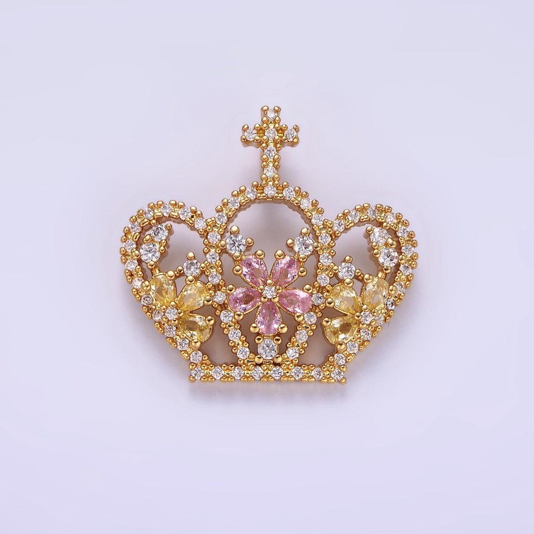 14k Gold Filled Prince Royal Crown Charm Micro Pave Cubic Zirconia Cz ...