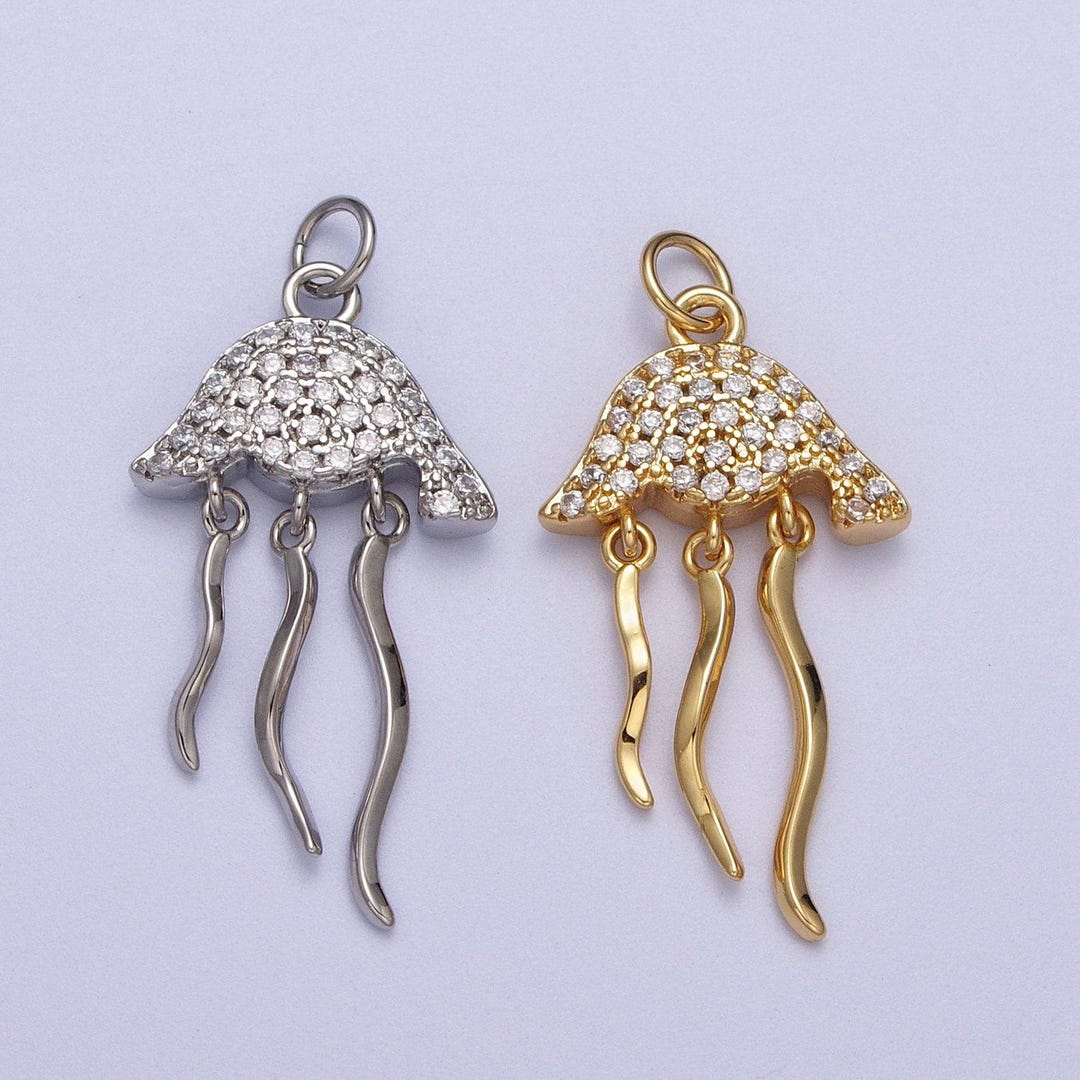 Small Micro Pave Jellyfish Charm in 18k Gold Filled Fish Animal Silver ...