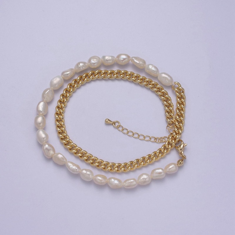 Half Pearl and Stone Necklace - Etsy