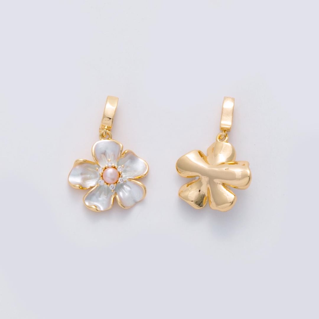 18k Gold Filled Sakura Flower Shell Pearl Cherry Blossom Charm Pendant ...