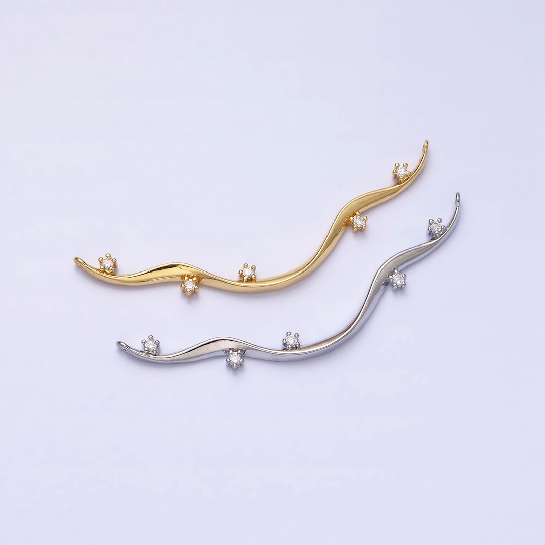 Thin Wavy Vine Gold Charm Connector for Necklace Component With Cz ...