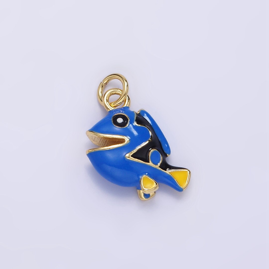 Mini Blue Fish Charm Small Blue Tang Fish Pendants Enamel Animal Pet ...