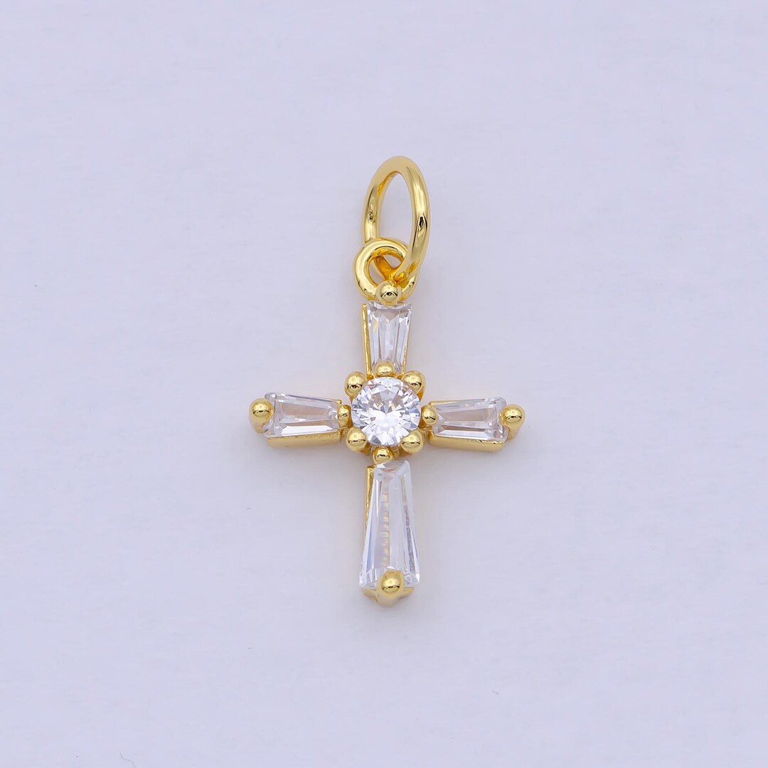 Mini Gold Filled Cross Charm Baguette Cz Cross Charm for Bracelet ...