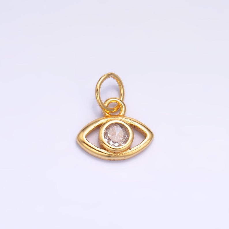 Mini S925 Sterling Silver Evil Eye Charm With Clear CZ Stone Gold ...