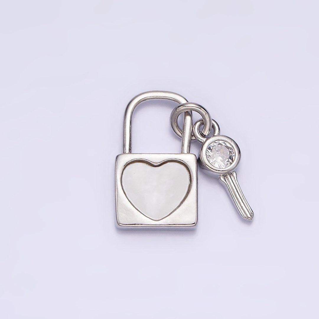 Silver Padlock and Key CZ Micro Pave Charm Pendant Lock and Key Charm ...