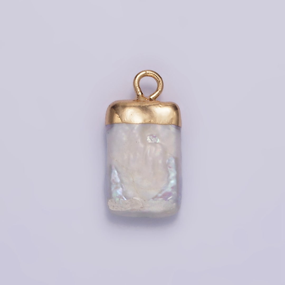 Dainty Rectangle Pearls Charm Gold 17x8mm White Tile Shell Pearls for ...