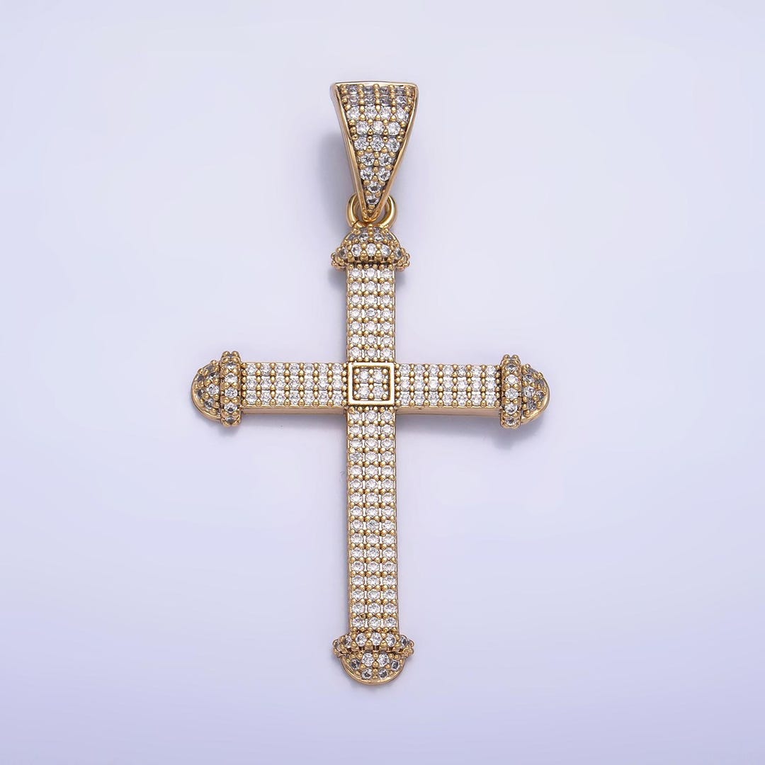 Big Iced Long Gold Cross Pendant 14k Gold Filled Cross CZ Charm for ...