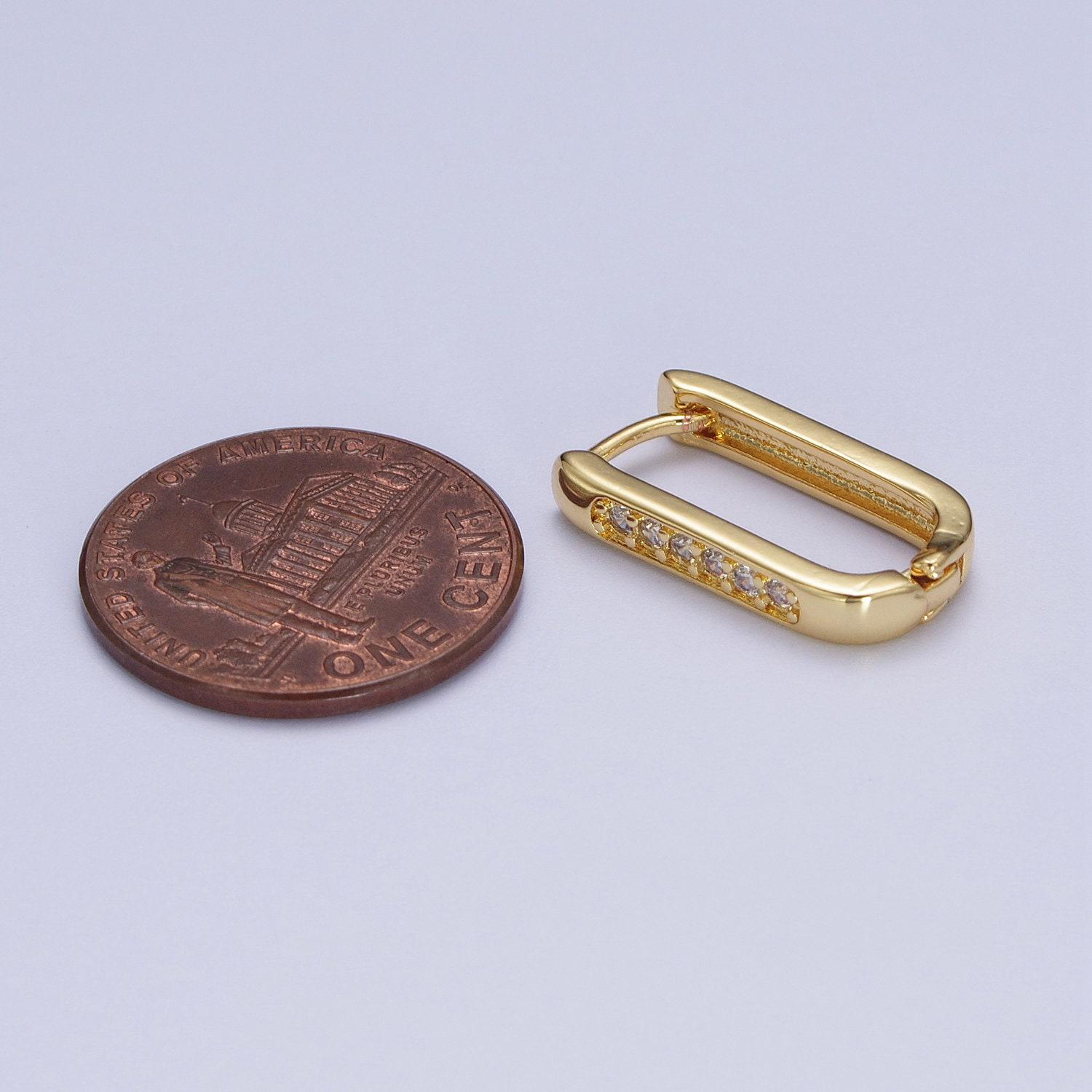 Gold Oblong Cz Rectangle Earrin Oval Shape Earrings, Minimalist Hoop ...