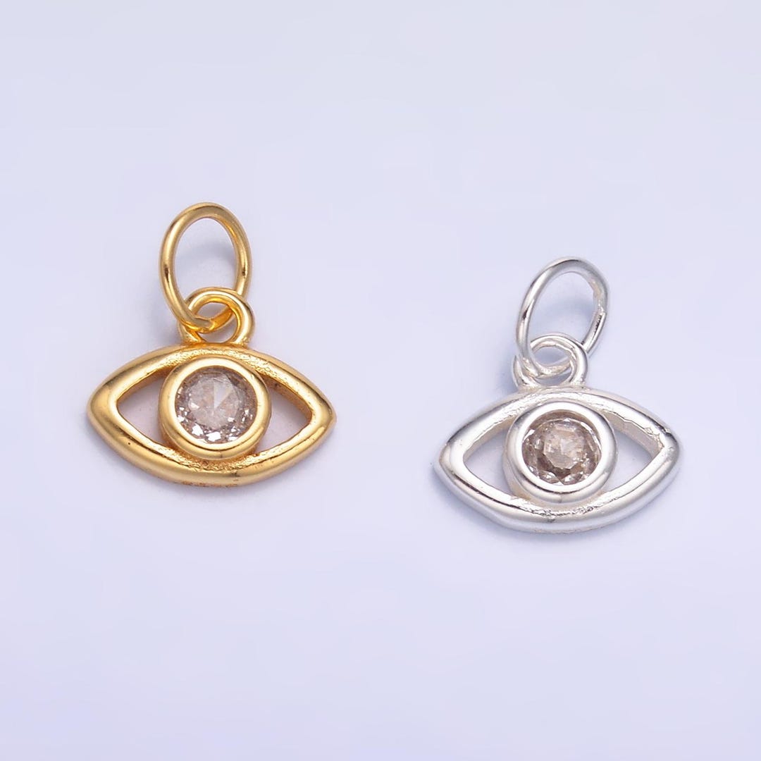 Mini S925 Sterling Silver Evil Eye Charm With Clear CZ Stone Gold ...