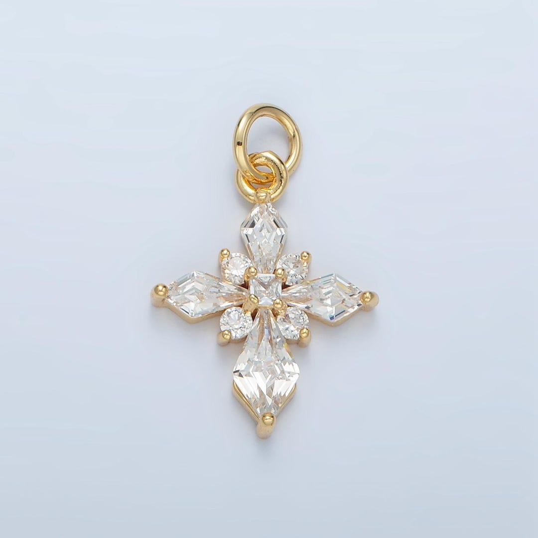 Mini Gold Cross Pendant Clear Cubic Zirconia Cross Charm X301 - Etsy
