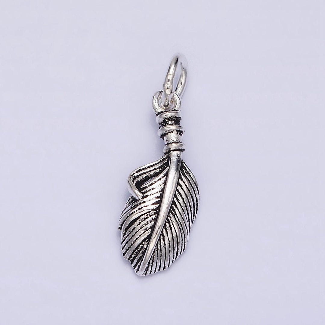 Sterling Silver S925 Curved Line-textured Natural Long Palm Leaf Charm ...