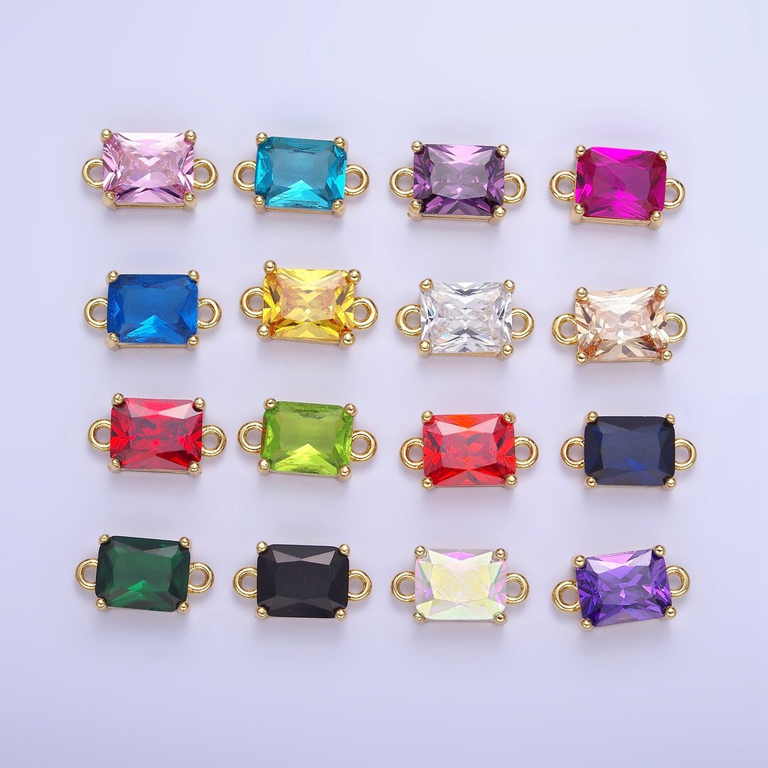 8mm Rectangle Gold Filled Bezel Cut Charm Connectors Cubic Zirconia ...