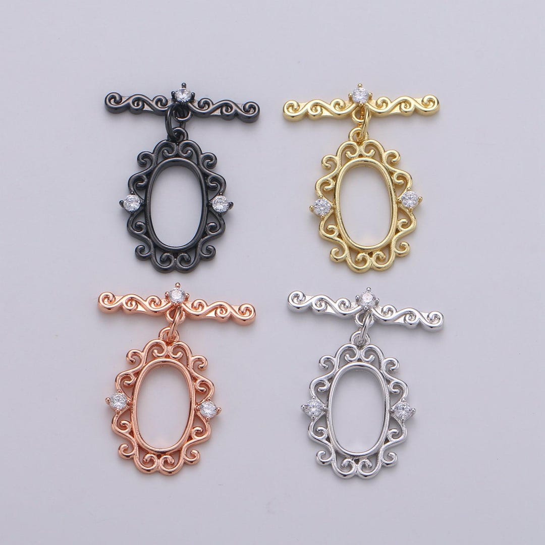 Victorian Style Gold Toggle Clasp Rose Gold , Black, Silver Oval Clasps ...