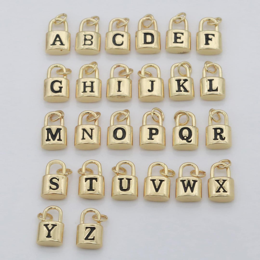 Dainty Gold Filled Padlock Letter Charms Letter Initial Lock Pendant ...