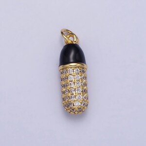 Silver CZ 14K Gold Filled Pill Bar Charm CZ White Enamel Pill Pendant ...