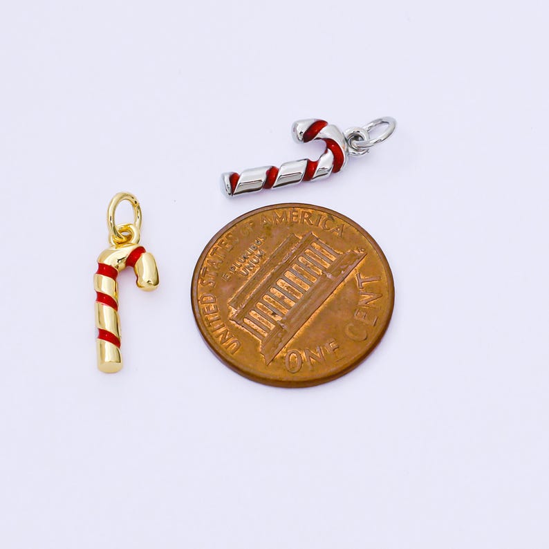 Dainty 18K Gold Filled Candy Cane Charm With Red Enamel, Christmas ...