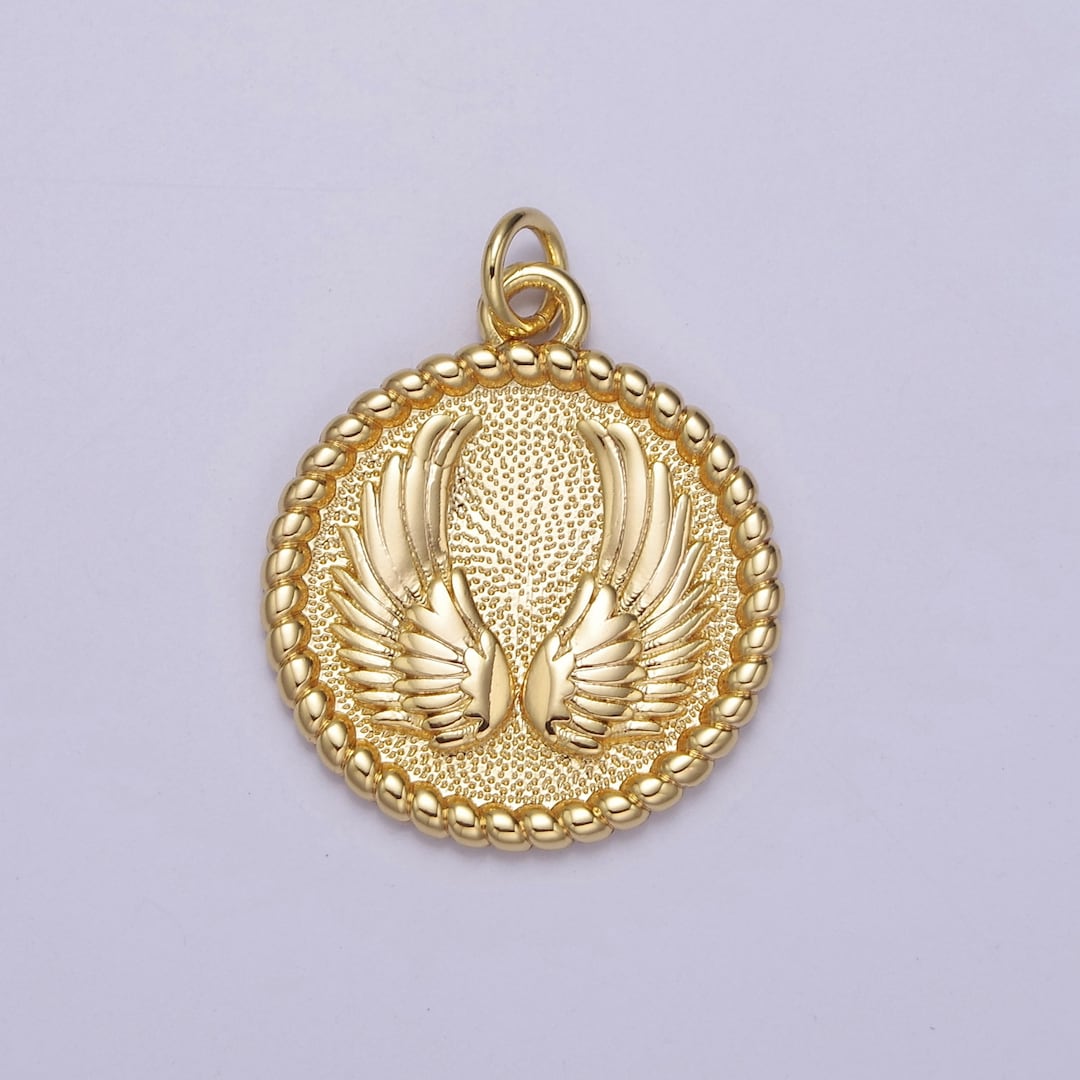 Mini Angel Wing Charm Round Gold Filled Disc Charm E-713 - Etsy