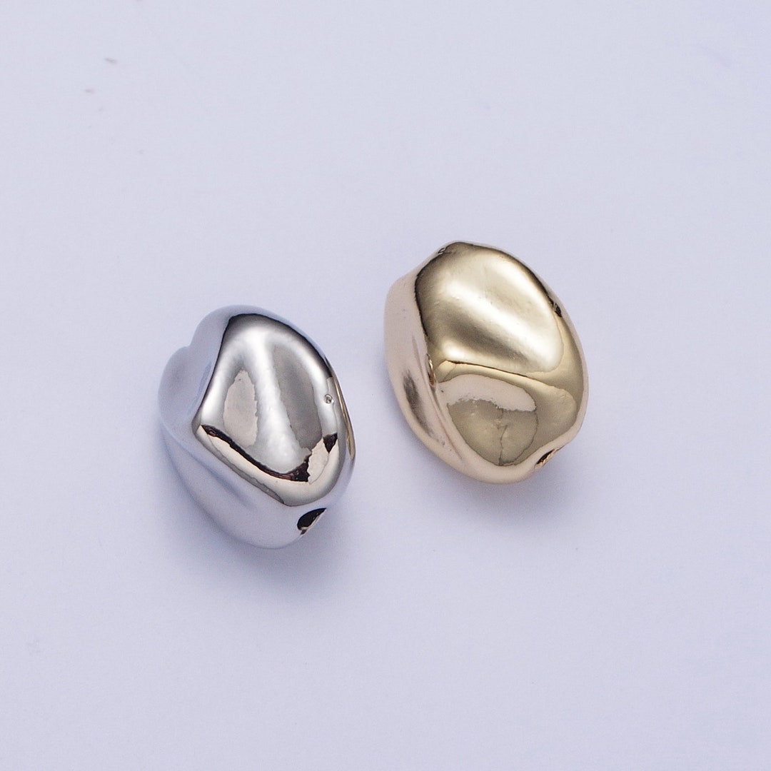 Tiny Abstract Dented Shape 10.7mm X 9.2mm Bead Spacer, Gold Silver ...