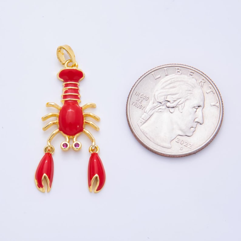 Move Claw Red Lobster Charms 18K Gold Filled Enamel Lobster Pendant Sea ...