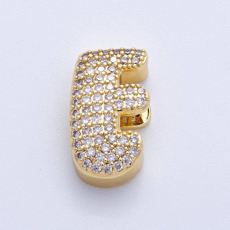 16K Gold Filled 21mm Chubby Micro Paved CZ Initial Letter A-Z Alphabet ...