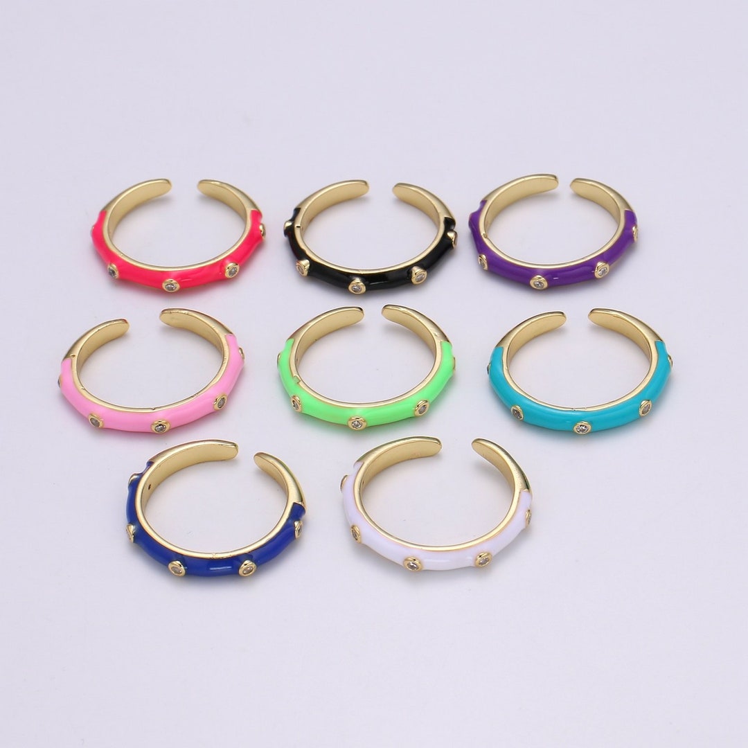Colorful Enamel Ring | Black Pink Green White Neon Ring Enamel Band ...