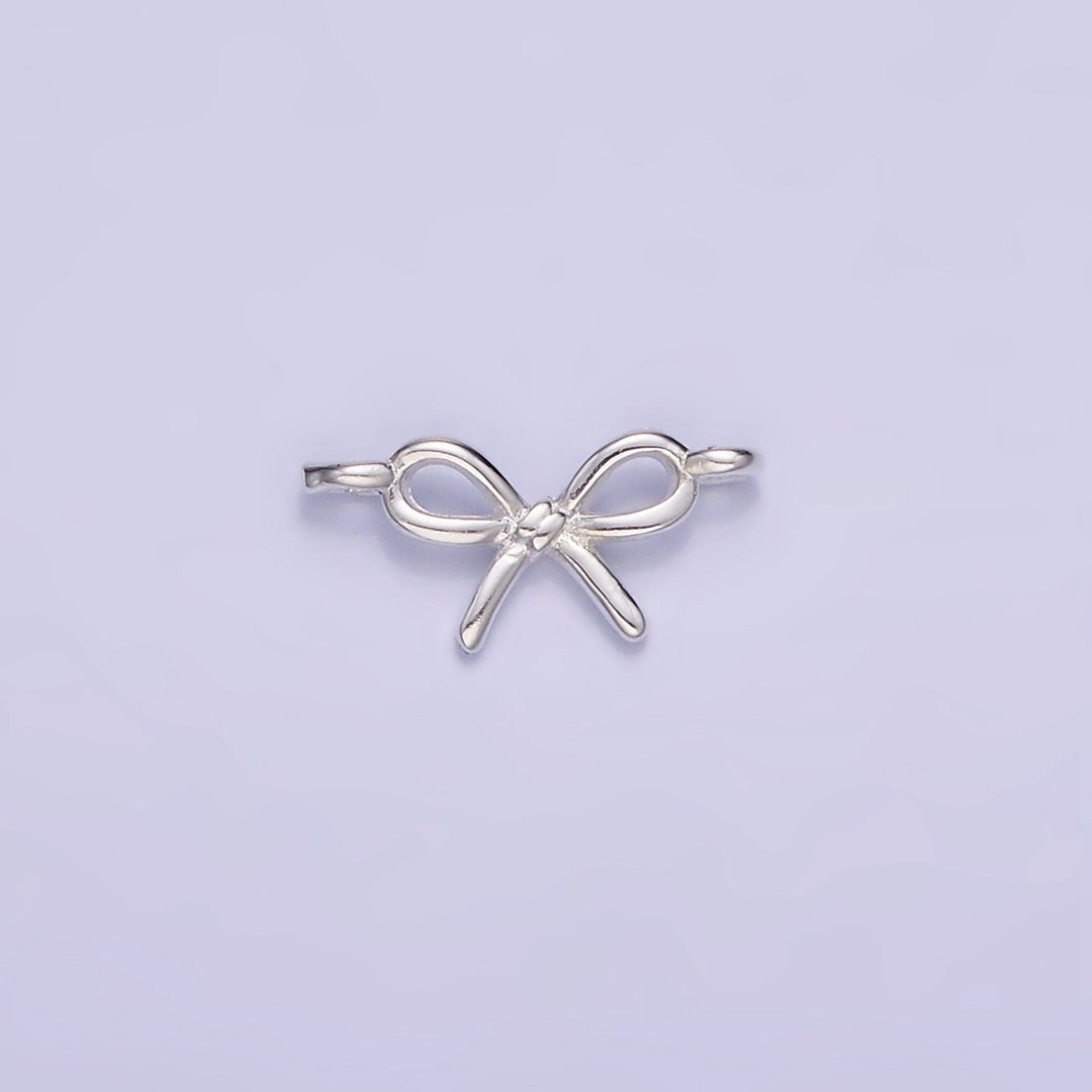 Mini Silver Bow Charm Connector S925 Sterling Silver Ribbon Link ...