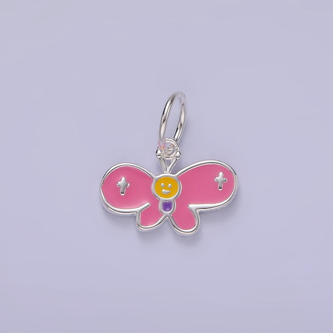 S925 Sterling Silver Pink Butterfly Multicolor Enamel Charm | SL-422 - Etsy