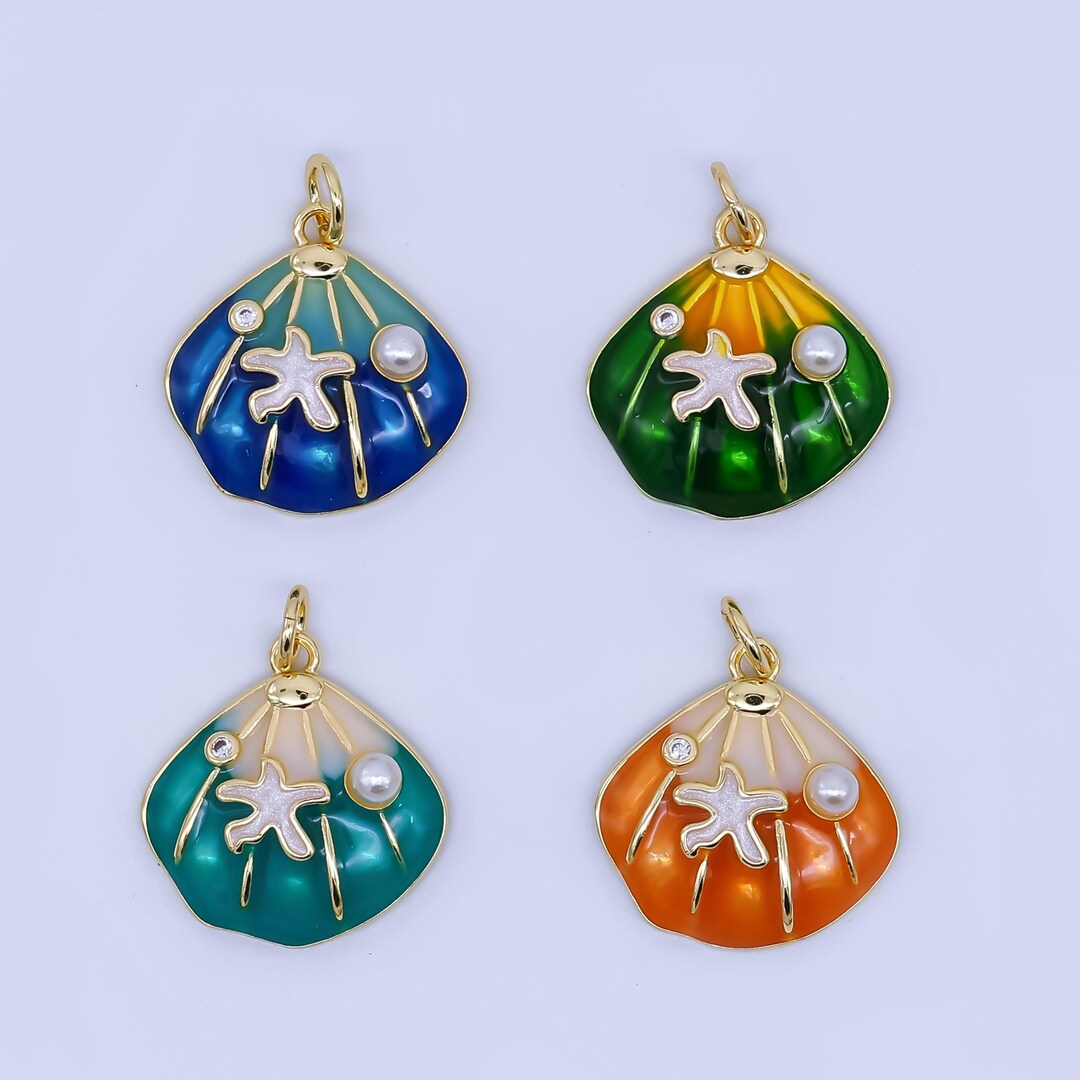 Dainty Colorful 24k Gold Filled Pearl Enamel Clam Sea Shell Pendant ...