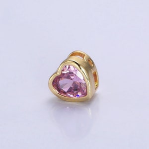 7mm Gold Plated Dainty CZ Heart Spacer Bead, Gold Geometric Spacer Beads CZ, Small Colorful ...