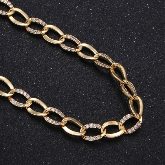 24K Gold Cluster CZ Rolo Cable Chain by Yard Sand Cubic | Etsy