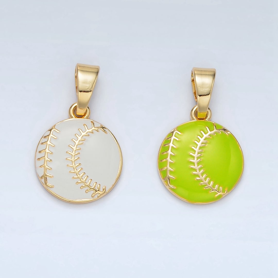14K Gold Filed Softball Pendant Ball Charm Green Enamel Sport Ball ...