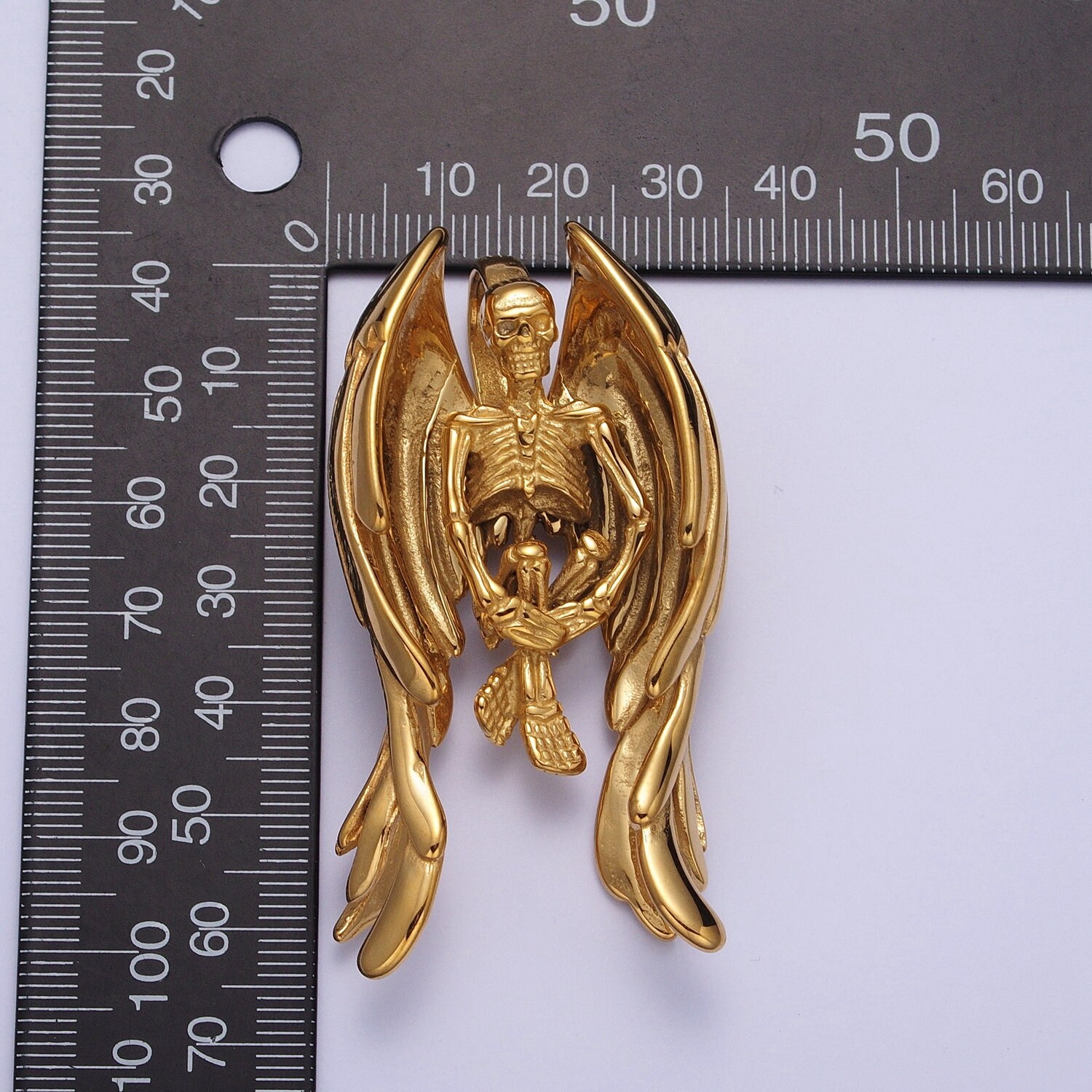 3d Gothic Skull Skeleton Angel Wing Pendant Necklace for Man - Etsy