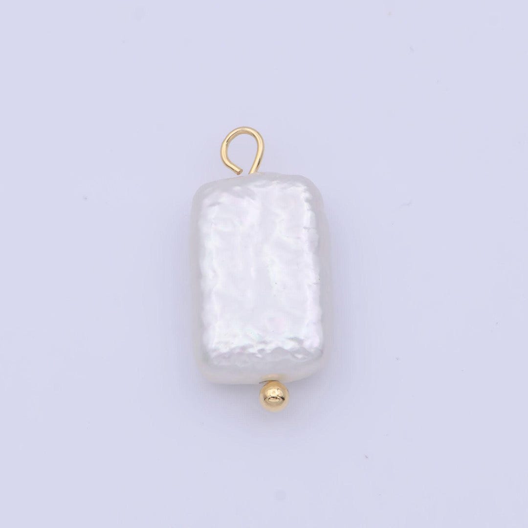 Dainty Rectangle Pearls Charm Gold 18x8.5mm White Tile Shell Pearls for ...
