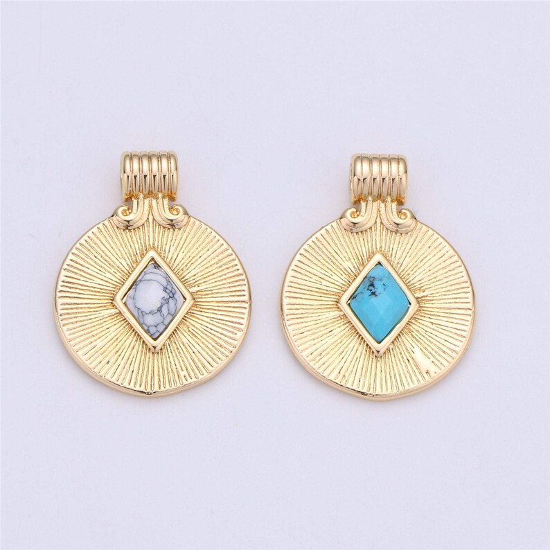 Gold Filled Rhombus Howlite Turquoise Stone Round Disc Charm - Etsy