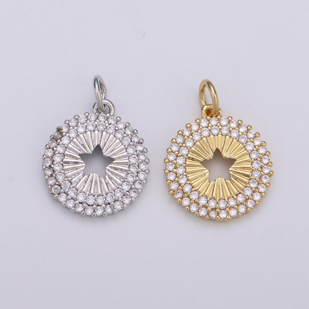 14mm 24k Gold and Silver Round Star Charm - Round Star Charm, Micro ...