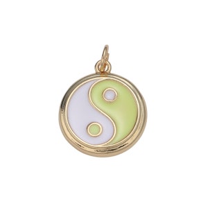 Dainty Colorful Enamel Gold Yin Yang Charm, 14K Gold Coin Charm Yin ...