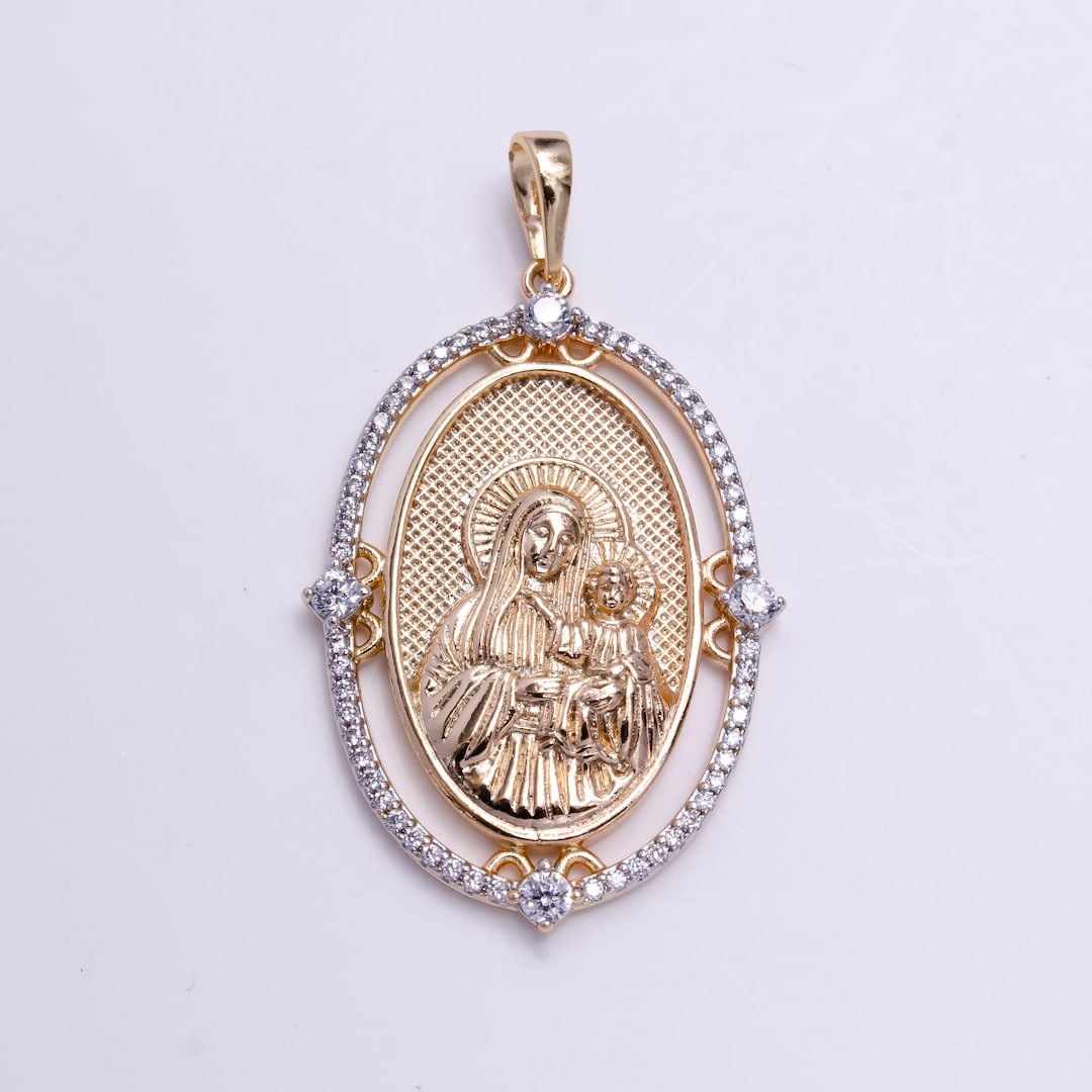 18k Gold Fill Virgin Mary Pendant Mother Mary Vintage Design Pendant ...