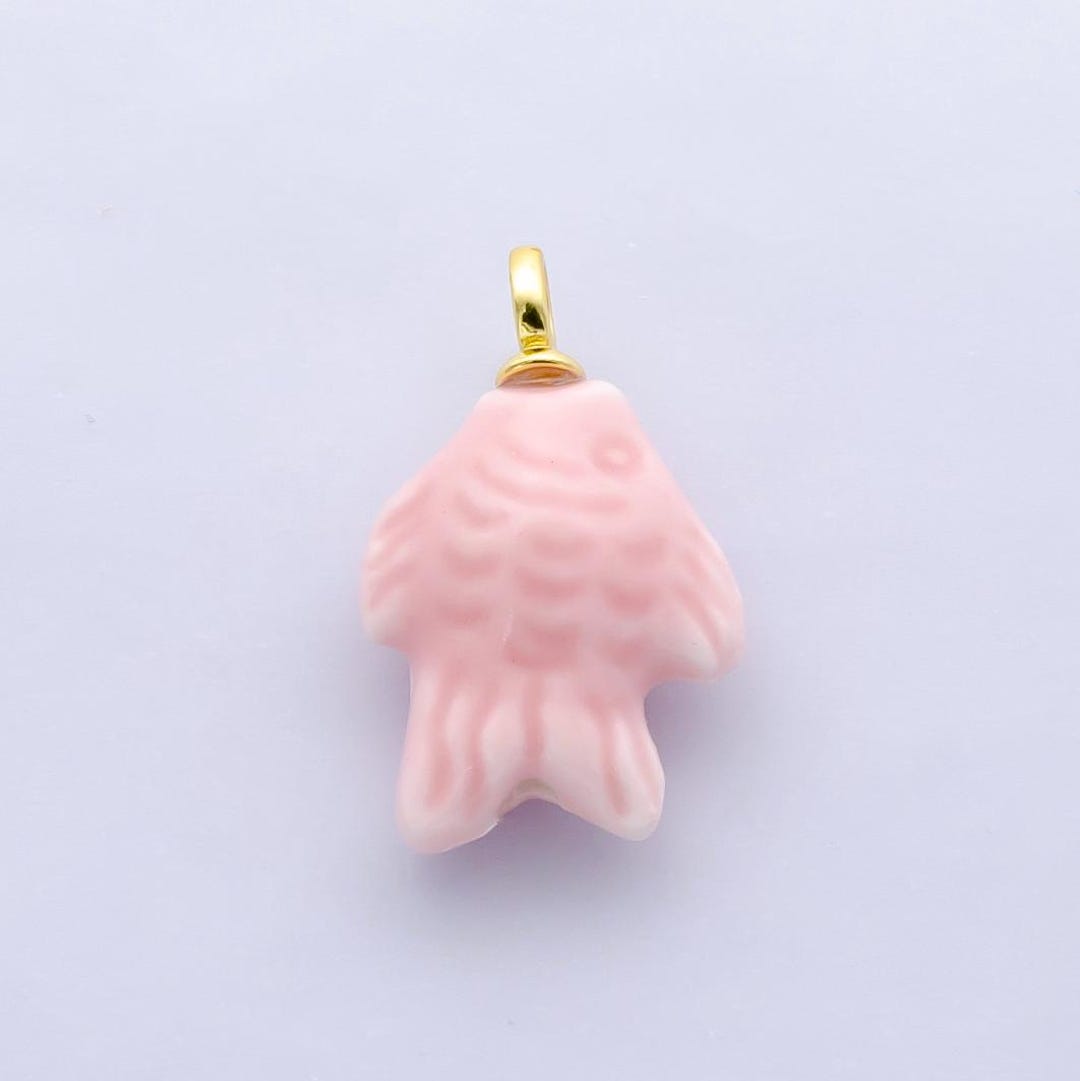 Dainty Fish Ceramic Charm Handmade Pink Cute Fish Shell Ceramic ...