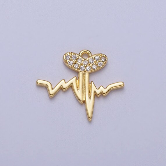 Heartbeat Pulse Gold Charm 24k Gold Plated Over Brass - Etsy
