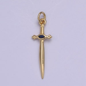 Dainty Sword Inlay CZ Gemstone With 4 Color Option Dagger Knife Pendant ...