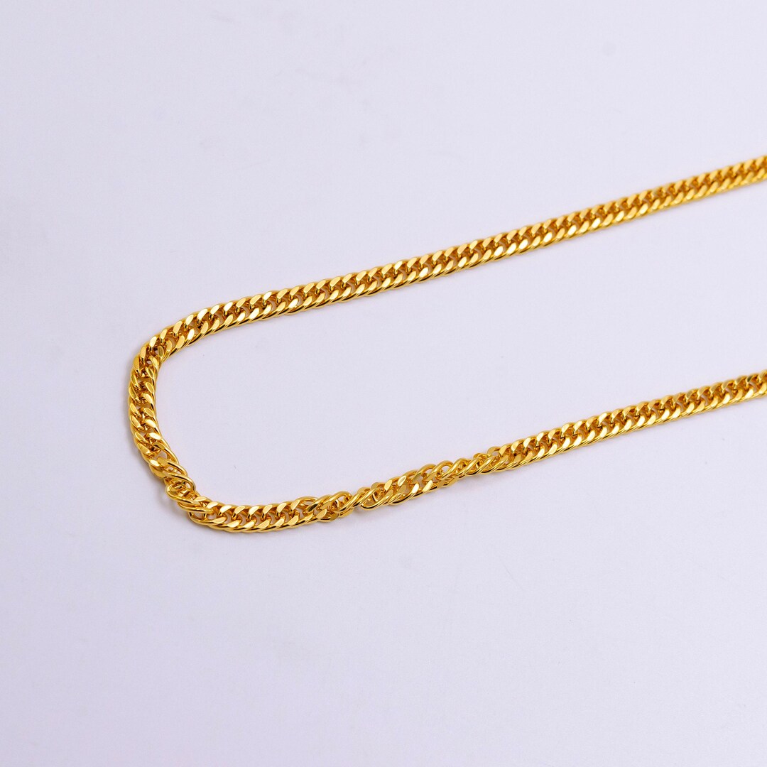 24k Gold Filled Cuban Chain 4mm Curb Chain Necklace Miami Cuban Curb ...