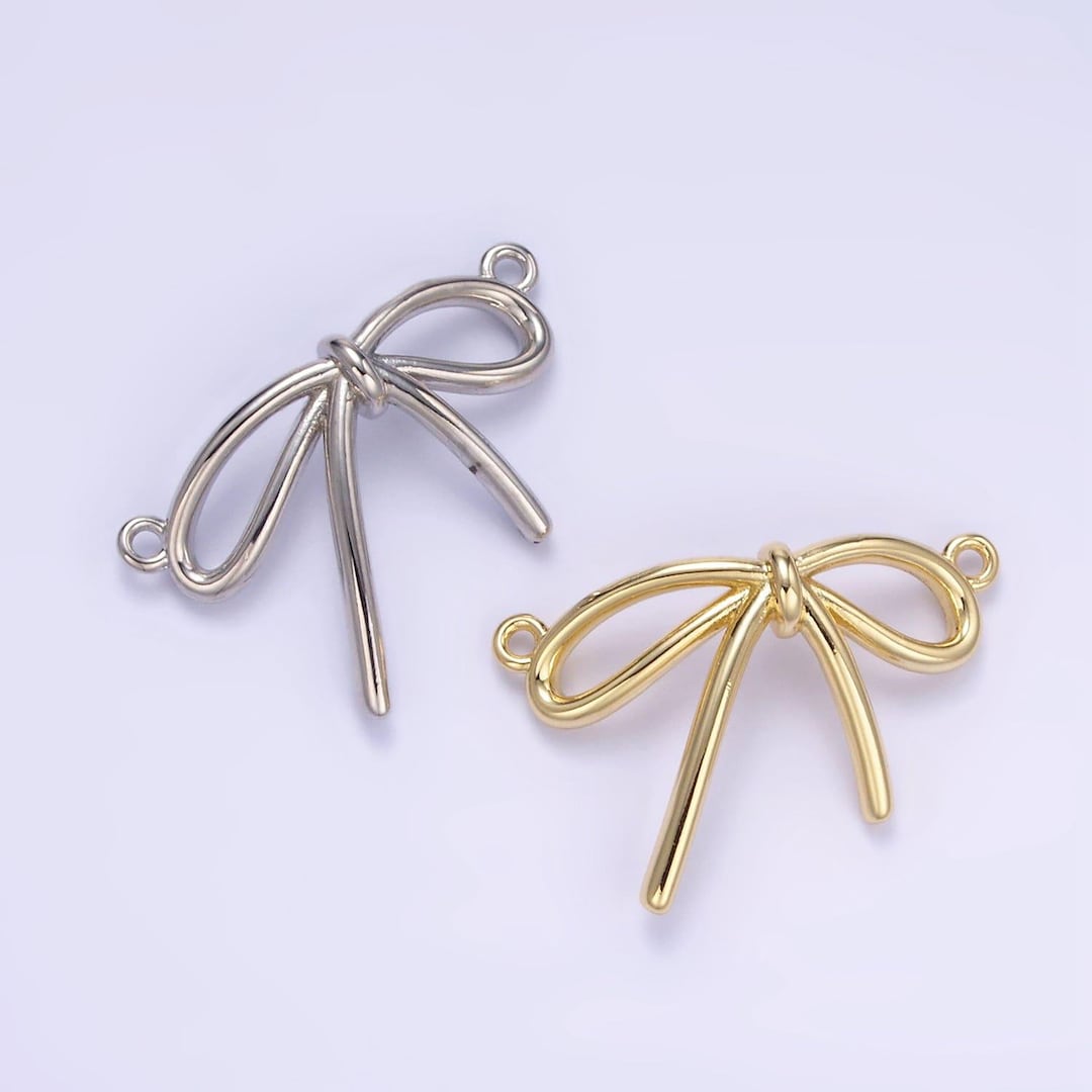 Dainty 14k Gold Filled Bow Charm Connector 28mm Small Bow Link ...