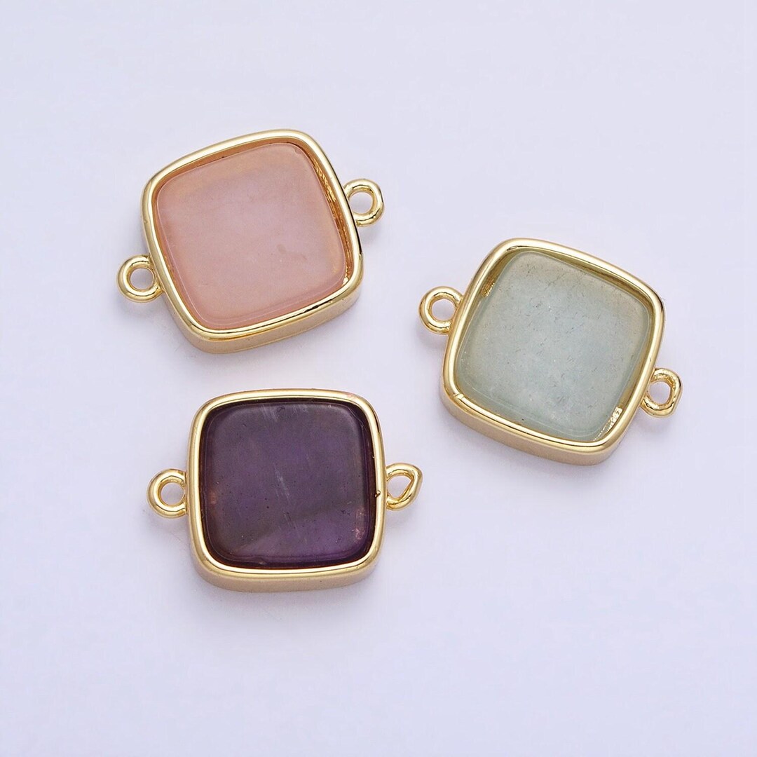 Gemstone Square Connector, Amazonite Rose Quartz Amethyst 24k Gold ...