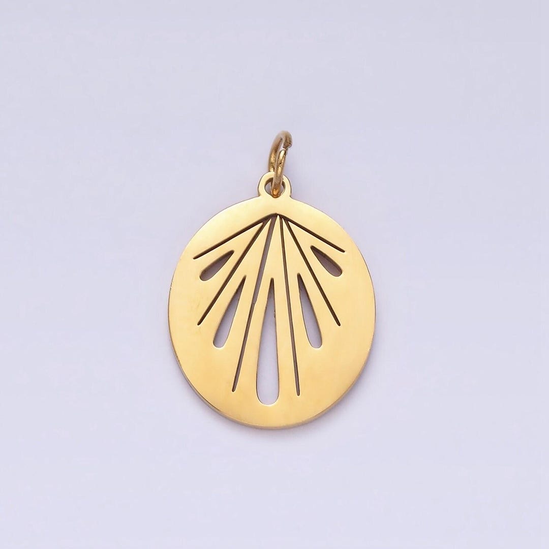 Stainless Steel Sunburst Geometric Teardrop Lined Open Oval Charm ...