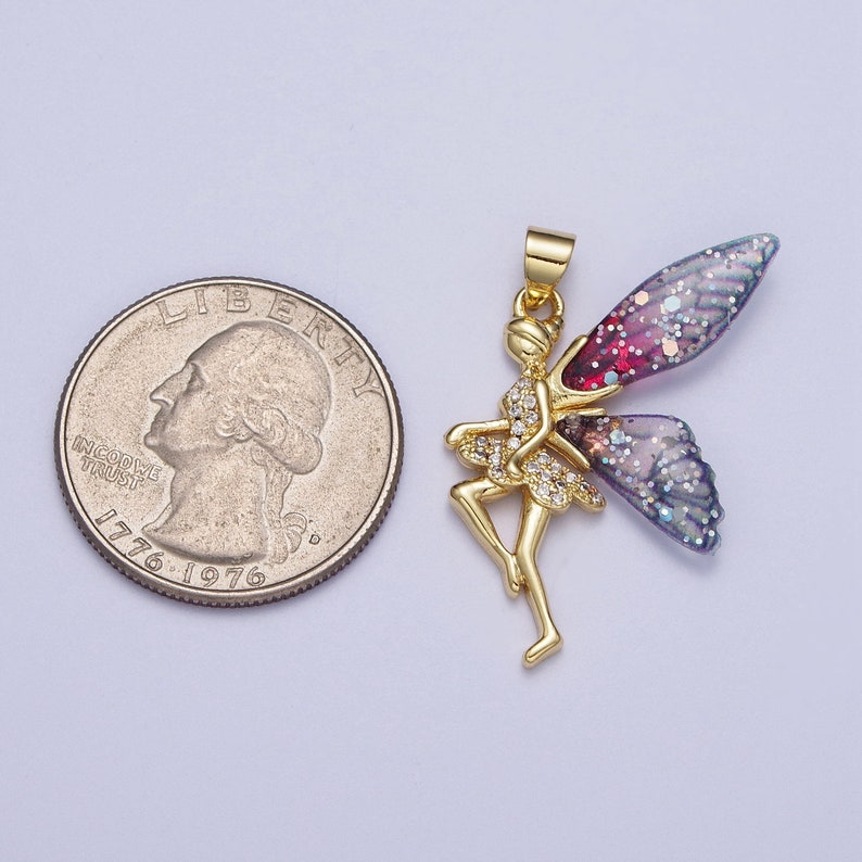 Large Fairy Pendant Art Nouveau Pixie Gold Charms Whimsical - Etsy