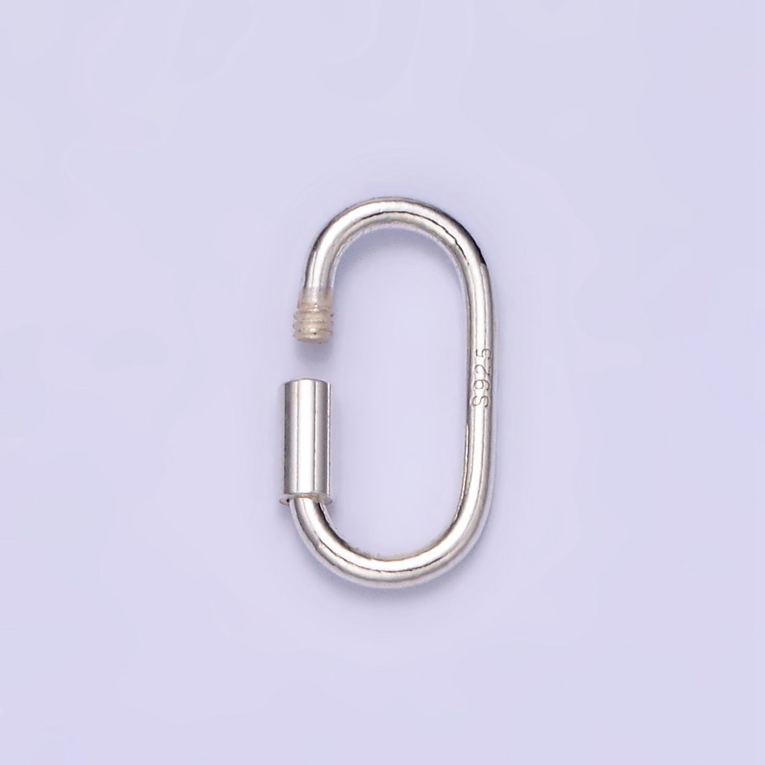 Dainty Slim Silver Oval Carabiner S925 Sterling Silver Dainty Screw ...
