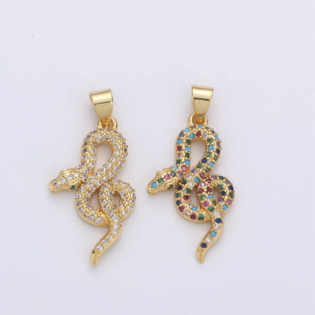 Cubic Gold Snake Charm Pendant, Micro Pave Snake Charms, Dainty Pendant ...